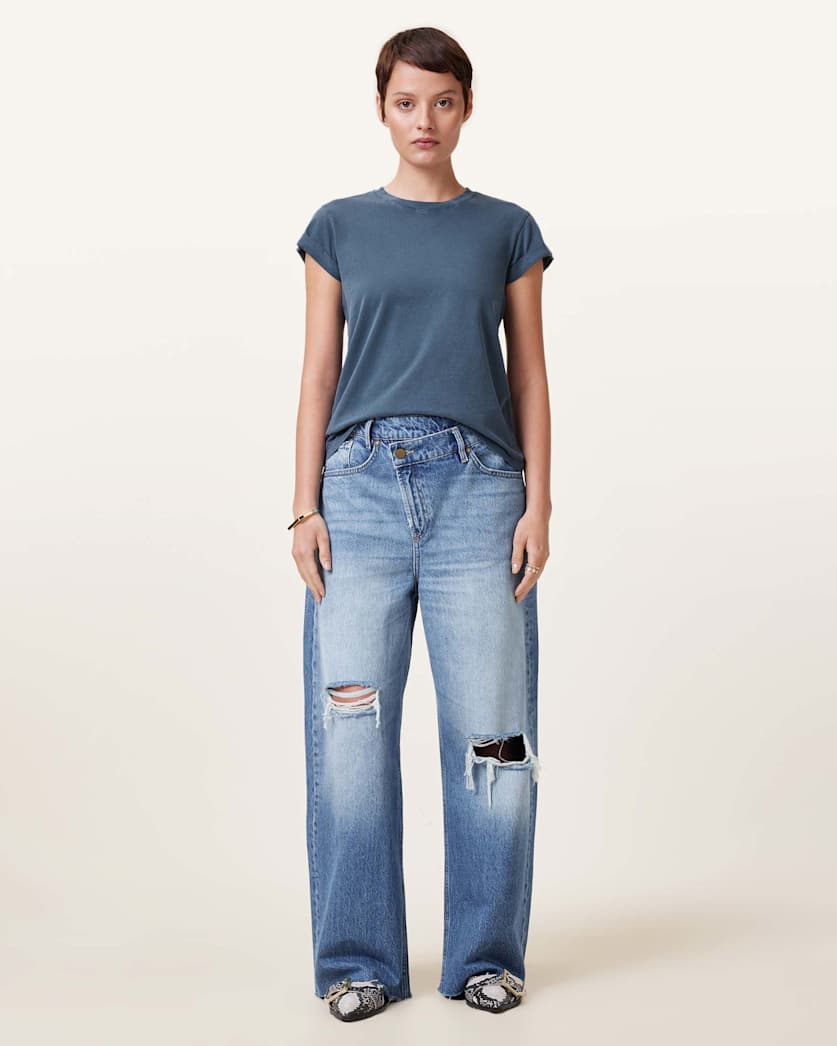 Anna Crew Neck T-Shirt OYSTER BLUE | ALLSAINTS